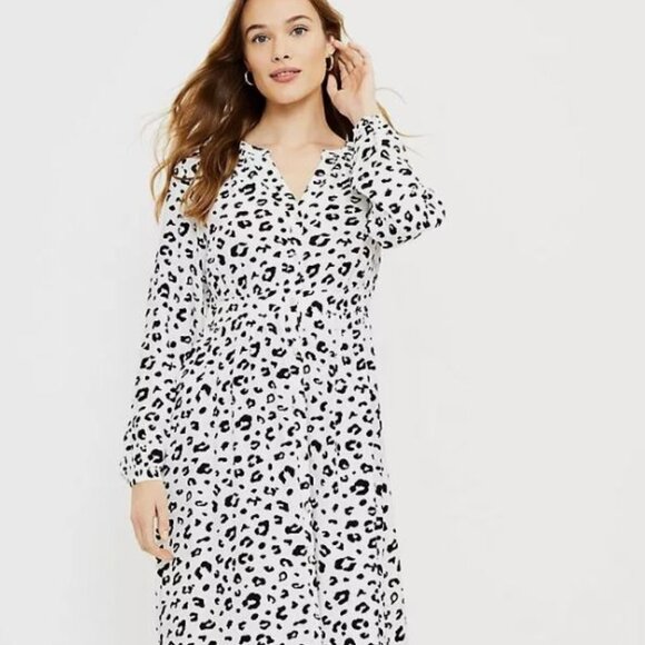 LOFT | Dresses | Nwot Loft Midi Animal Print Womens Shirt Dress Long ...